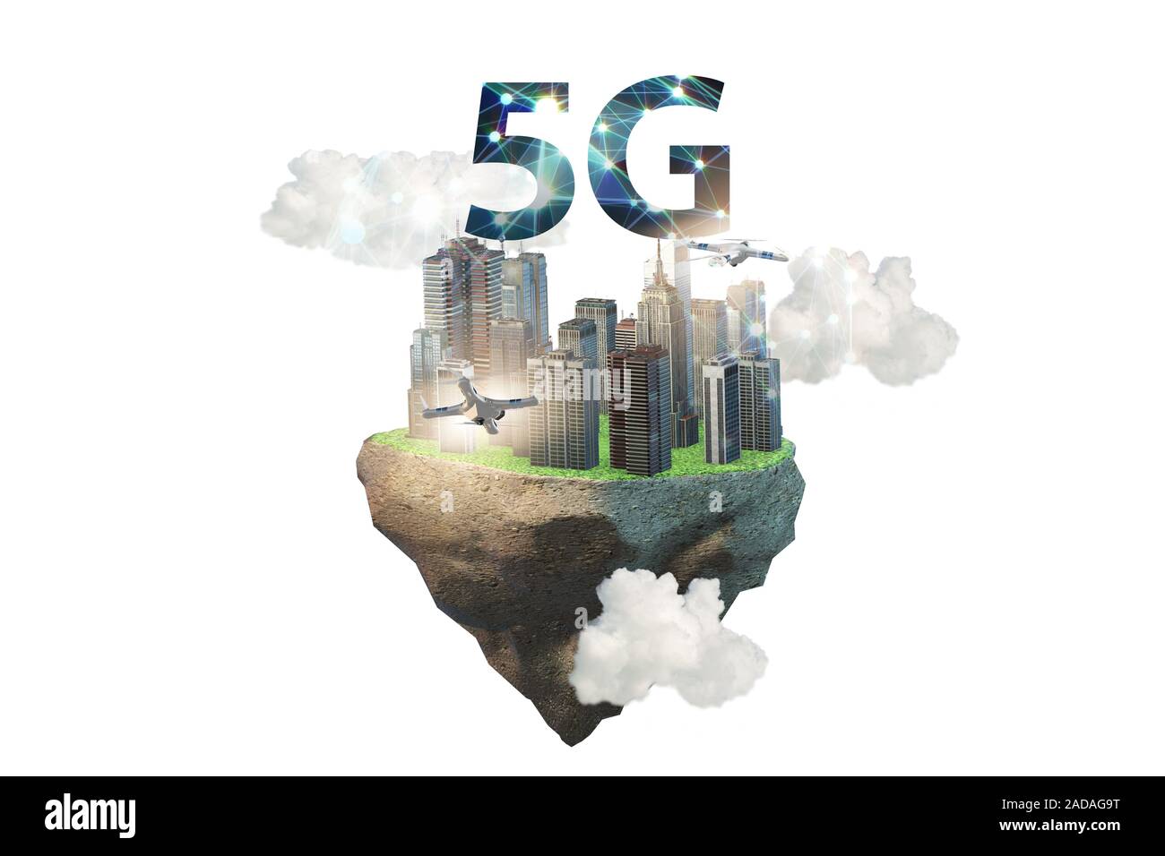 Concept of 5g technology with floating island Stock Photo - Alamy