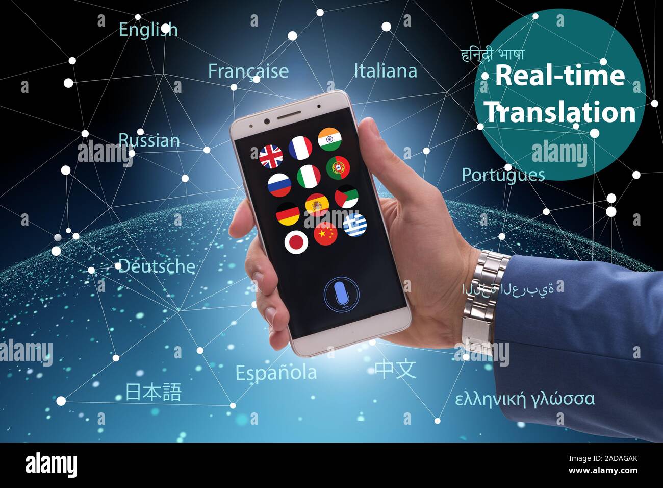 Concept of real time translation with smartphone app Stock Photo - Alamy