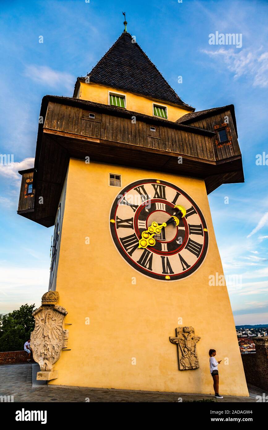 View at famous Clock Tower Uhrturm at Schlossberg hill Stock Photo - Alamy