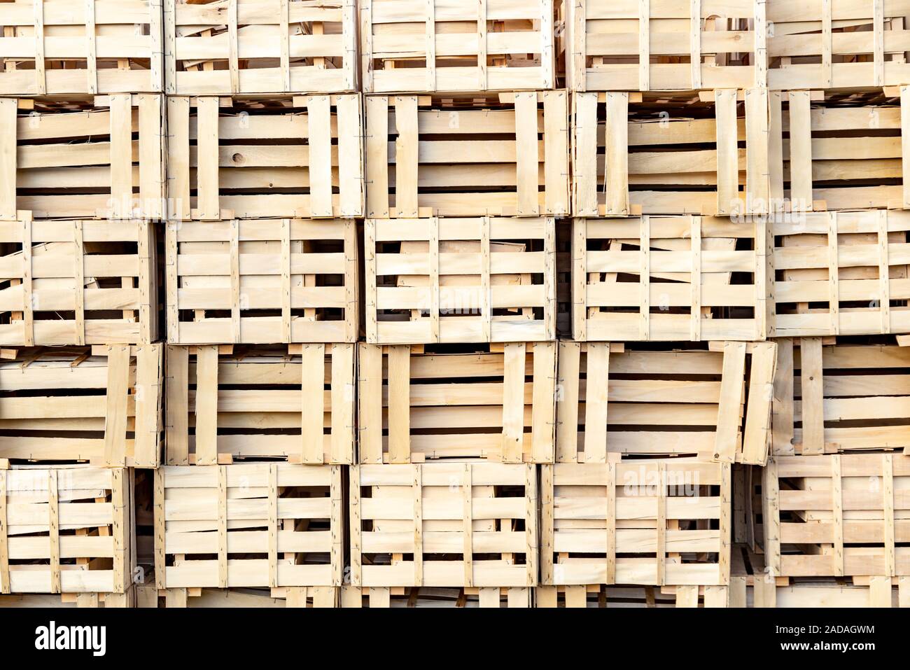 Bunch of empty wooden boxes stack at each other Stock Photo - Alamy