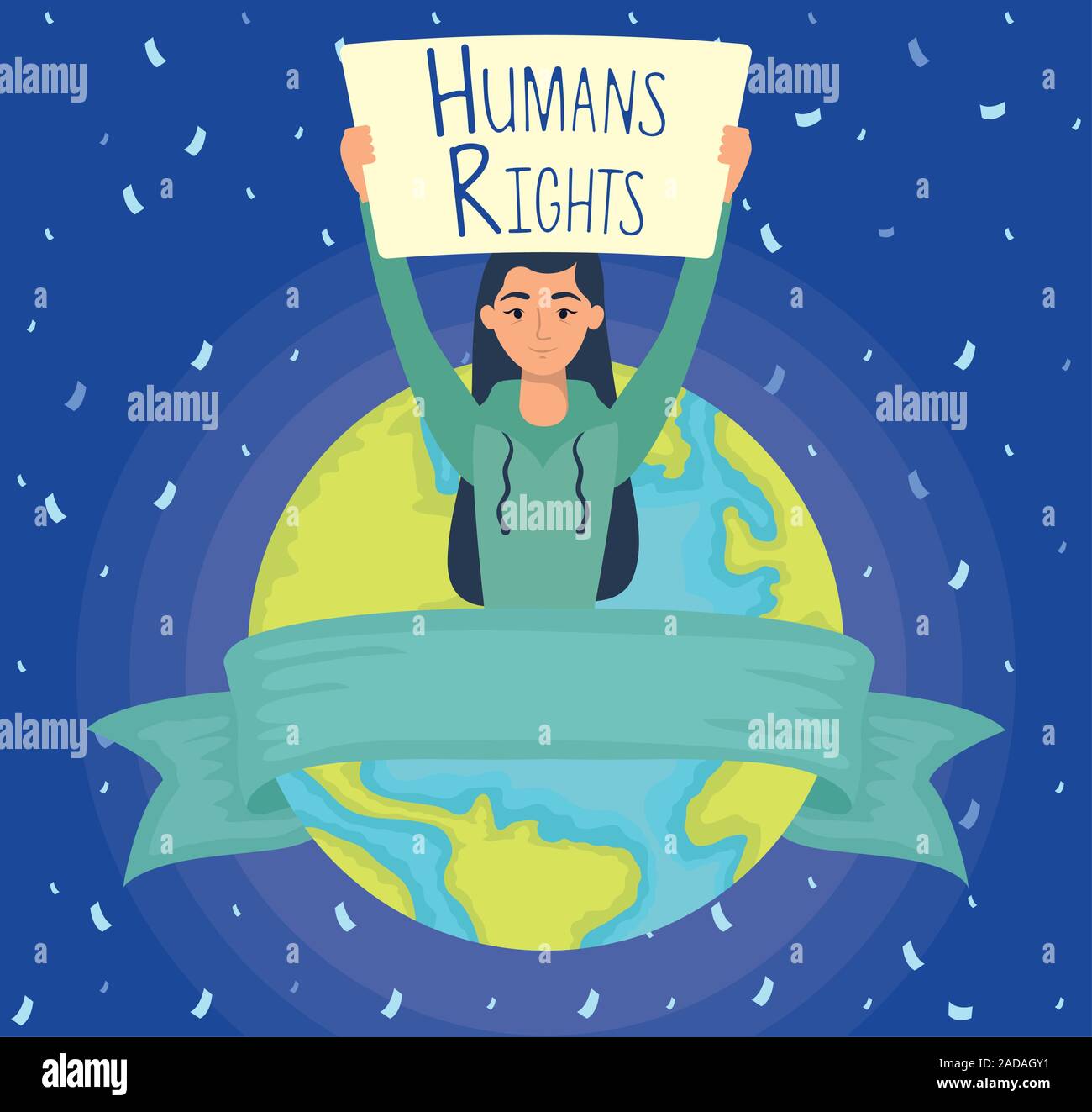 young woman with human rights label and earth planet Stock Vector Image ...
