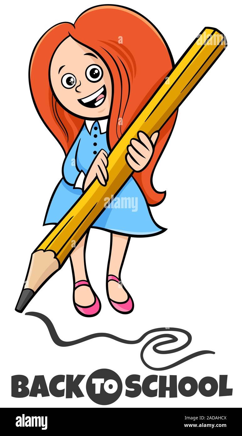 girl with pencil back to school cartoon illustration Stock Photo - Alamy