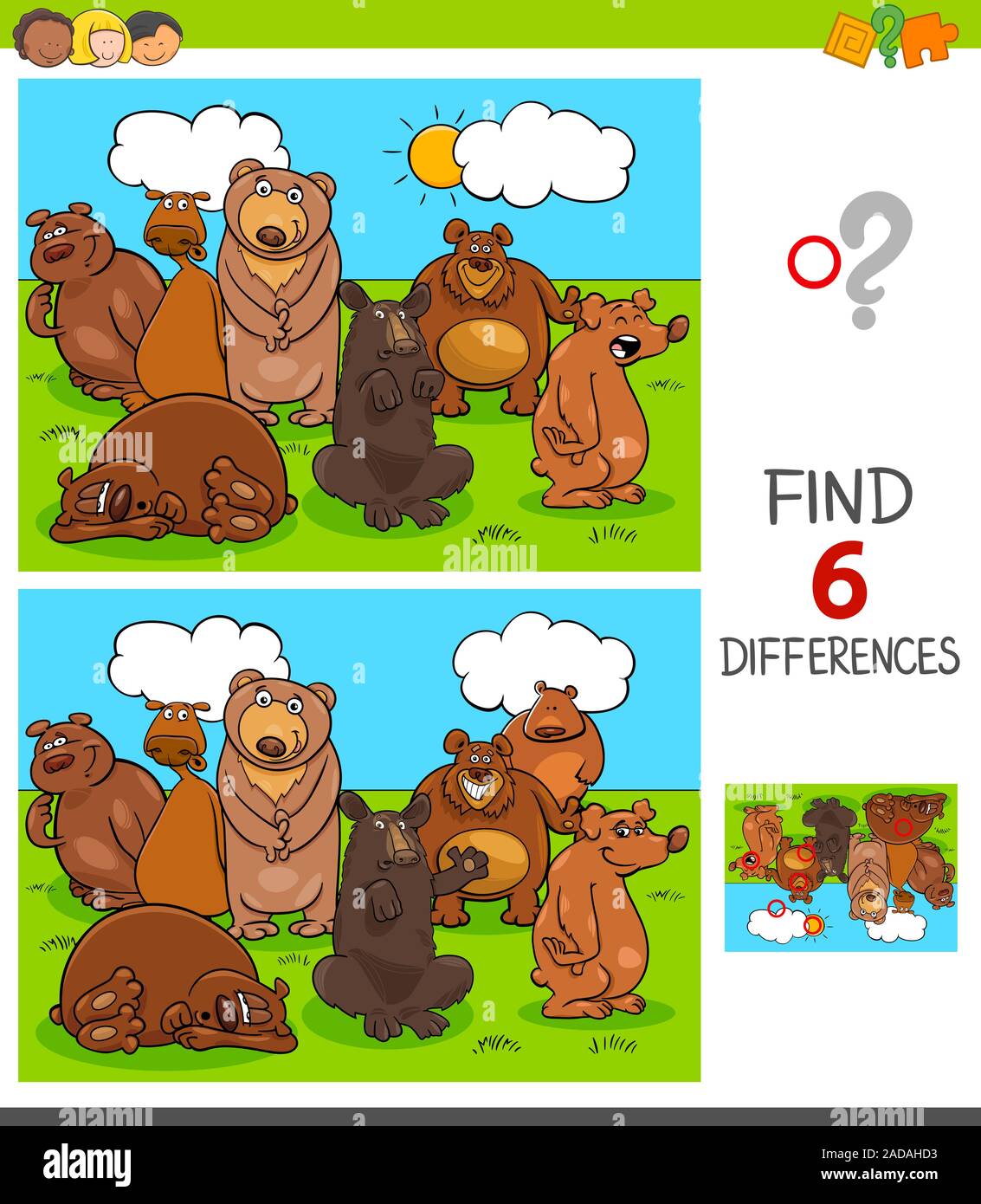 differences game with bears animal characters Stock Photo - Alamy