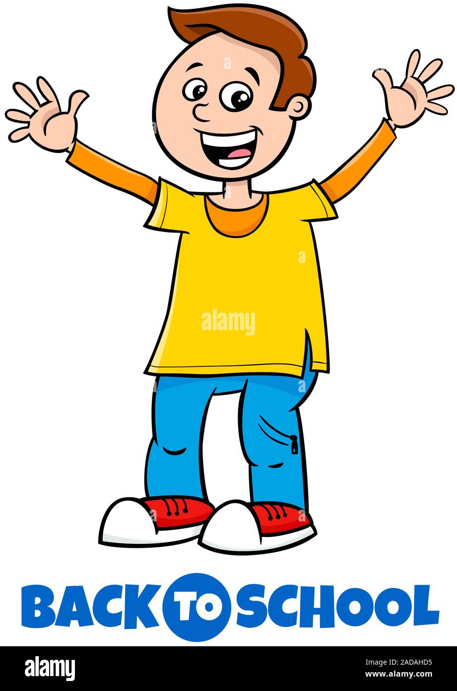 happy boy back to school cartoon illustration Stock Photo - Alamy