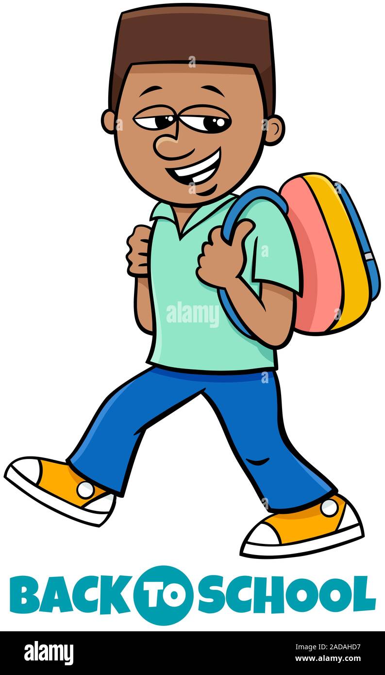 boy student back to school cartoon illustration Stock Photo - Alamy