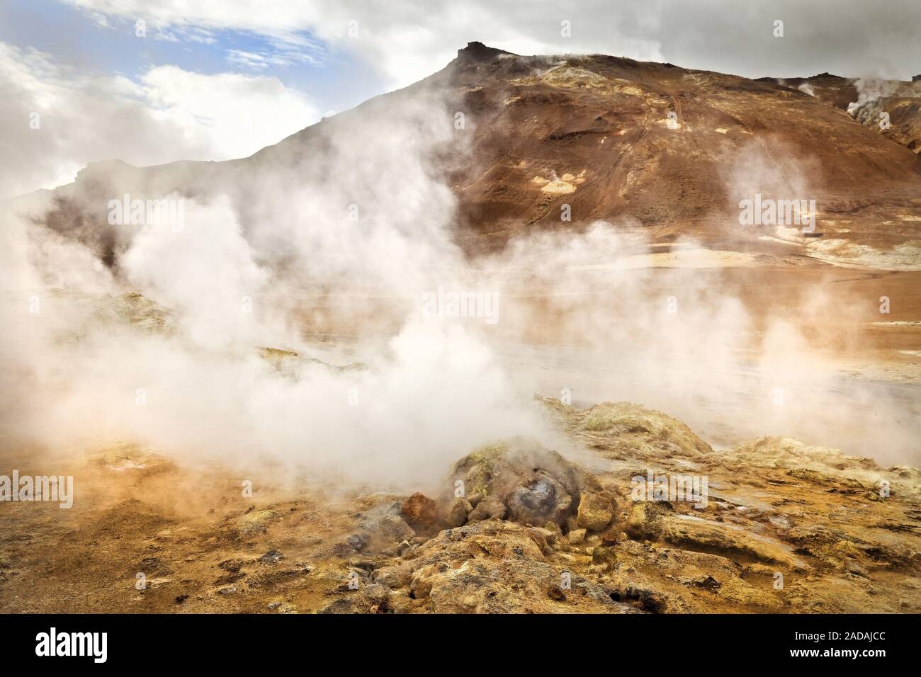 steaming hot springs at the geothermal area Hveraroend, Namaskard ...