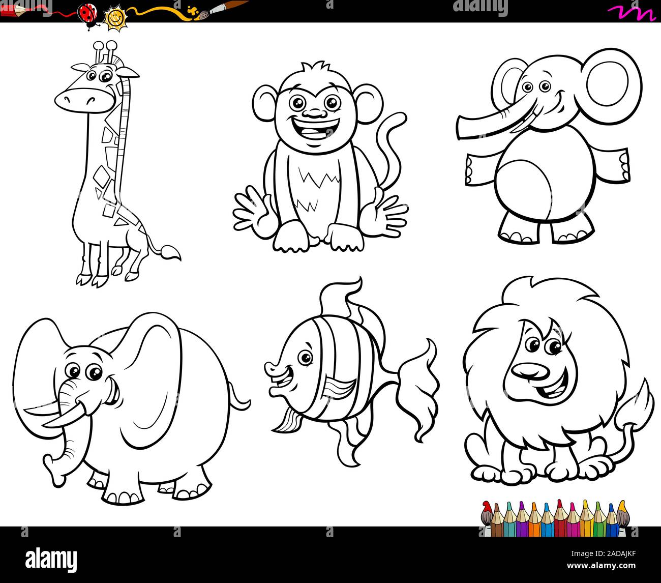 set of animal characters coloring book Stock Photo - Alamy