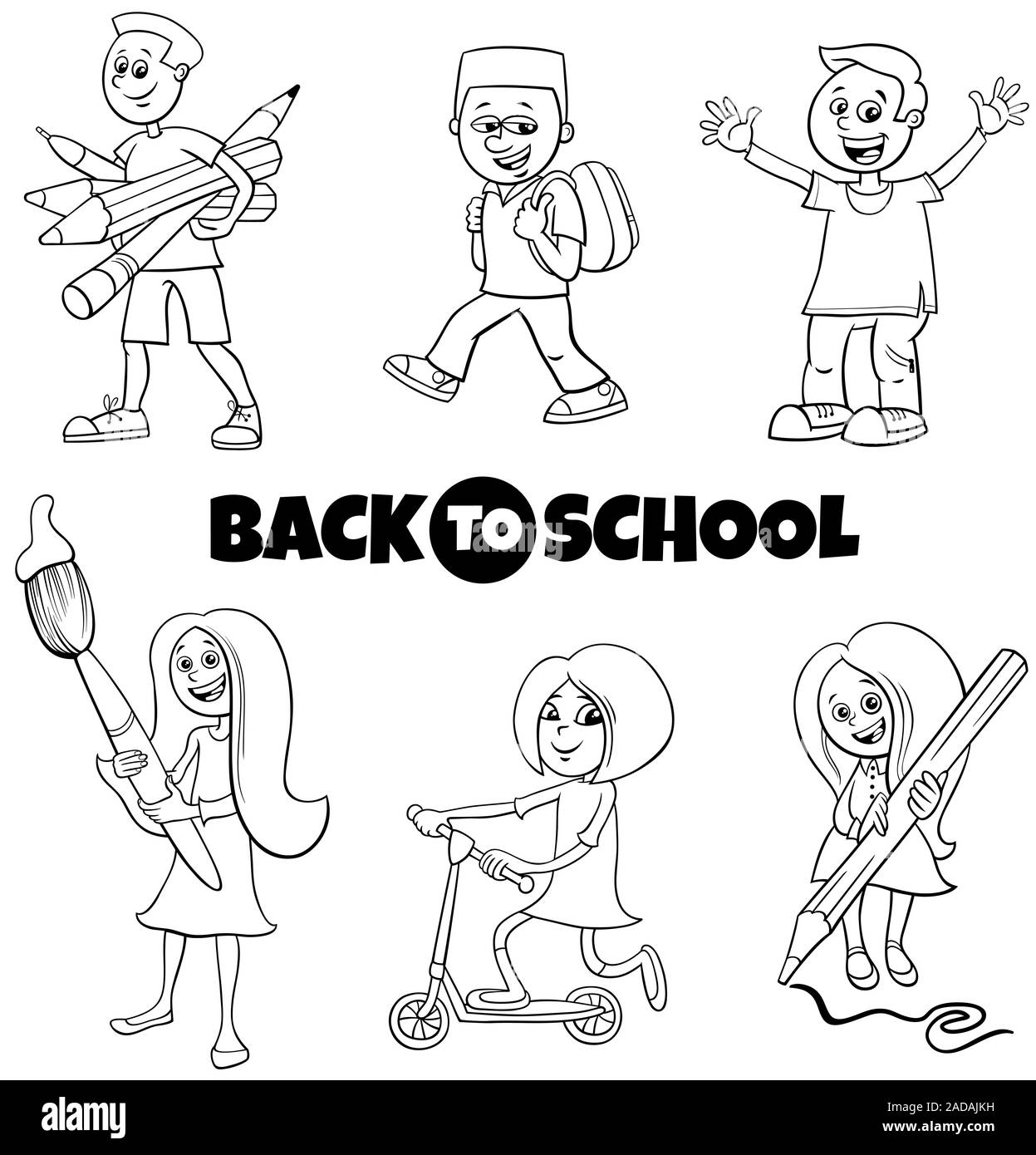 Education back school kids cartoon Black and White Stock Photos ...