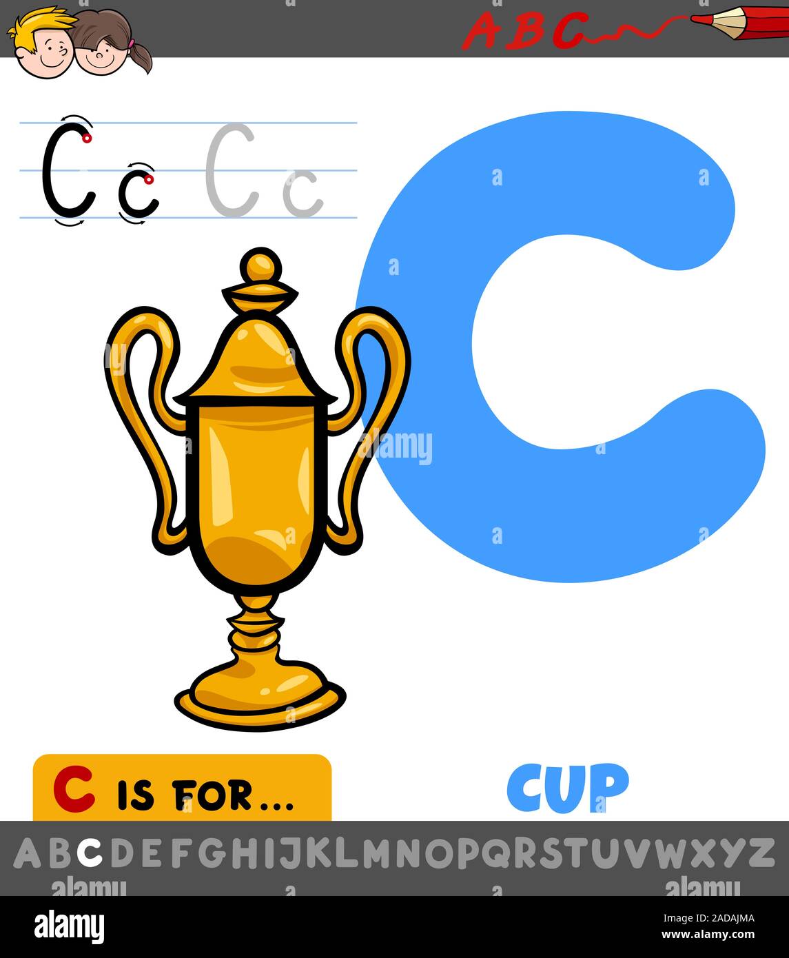 letter C worksheet with cartoon cup Stock Photo - Alamy