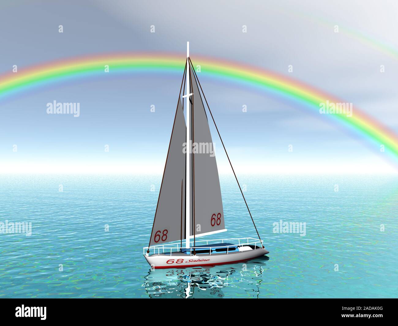 Sea ship under the rainbow Stock Photo - Alamy