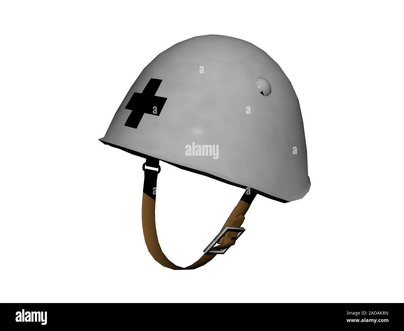 metallic military helmet with chin strap Stock Photo - Alamy