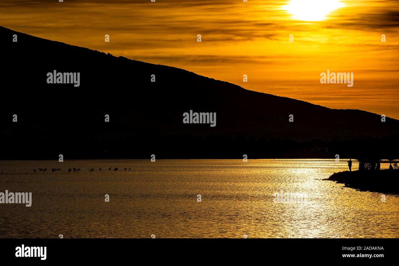 Sunset orange lake water reflection landscape. Sunset water reflection ...