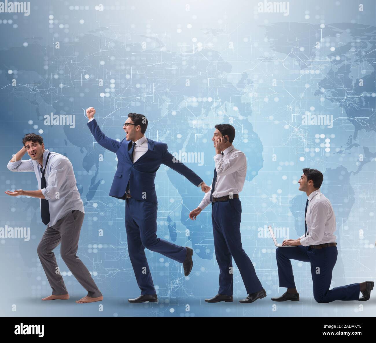 Business concept with man progressing through stages Stock Photo - Alamy