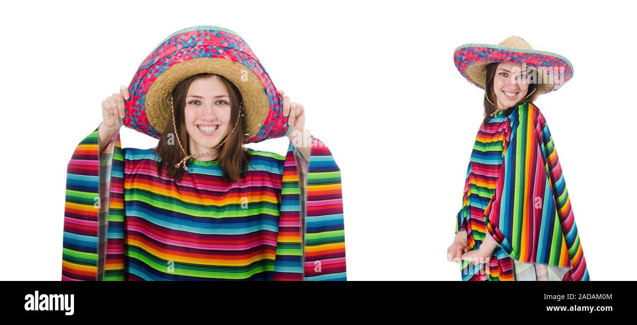 Pretty mexican girl in vivid pocho isolated on whi hi-res stock ...