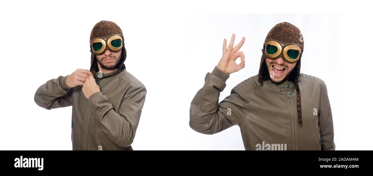 Funny pilot isolated on the white Stock Photo - Alamy