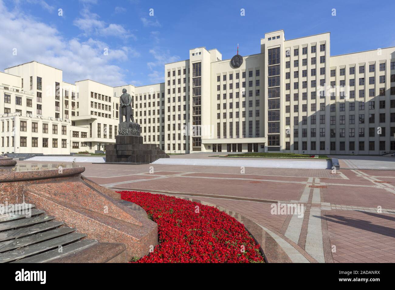 Government building in Minsk, Belarus, with Lenin monument Stock Photo ...
