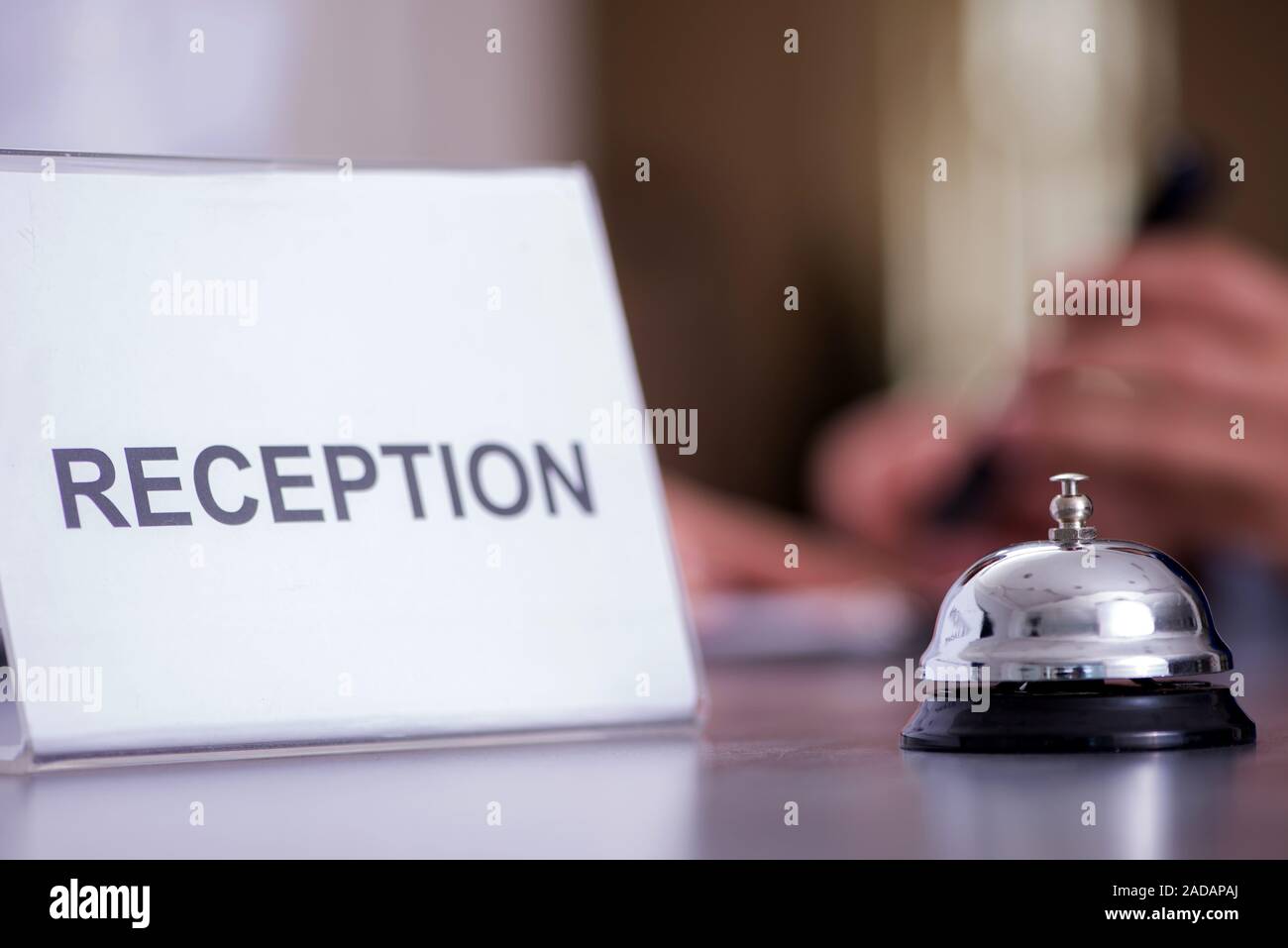 Hotel reception bell at the counter Stock Photo - Alamy