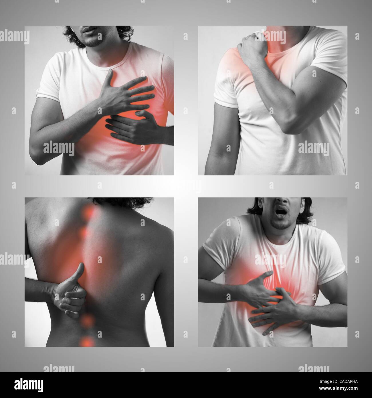 Collage of man suffering from acute pain Stock Photo - Alamy