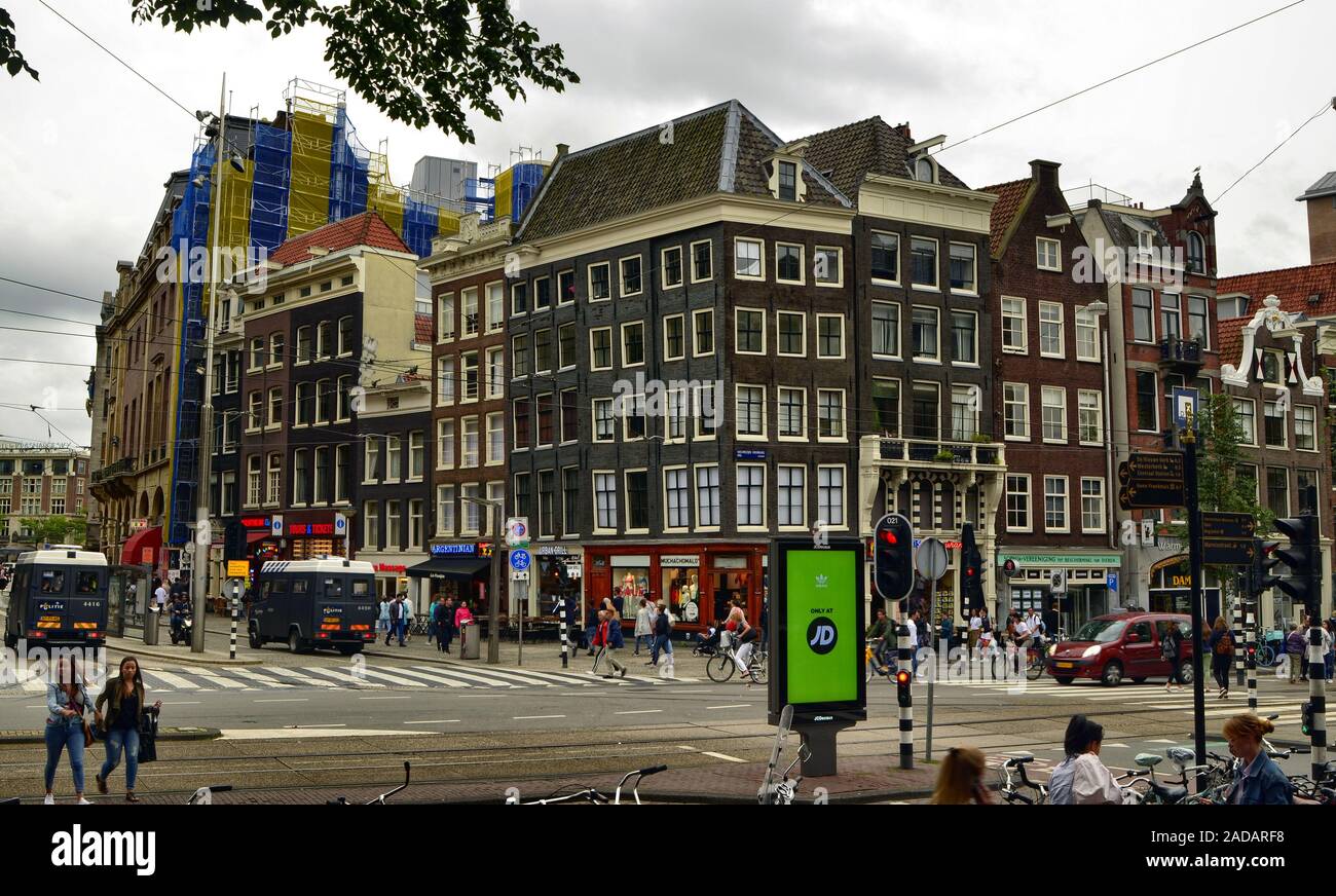 Amsterdam, Holland. August 2019. A road junction in the center: the ...