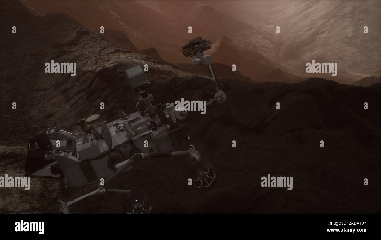 Curiosity Mars Rover exploring the surface of red planet Stock Photo ...