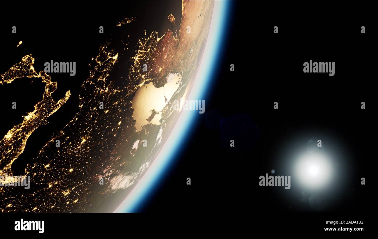 Space, Sun and planet Earth at Night Stock Photo - Alamy