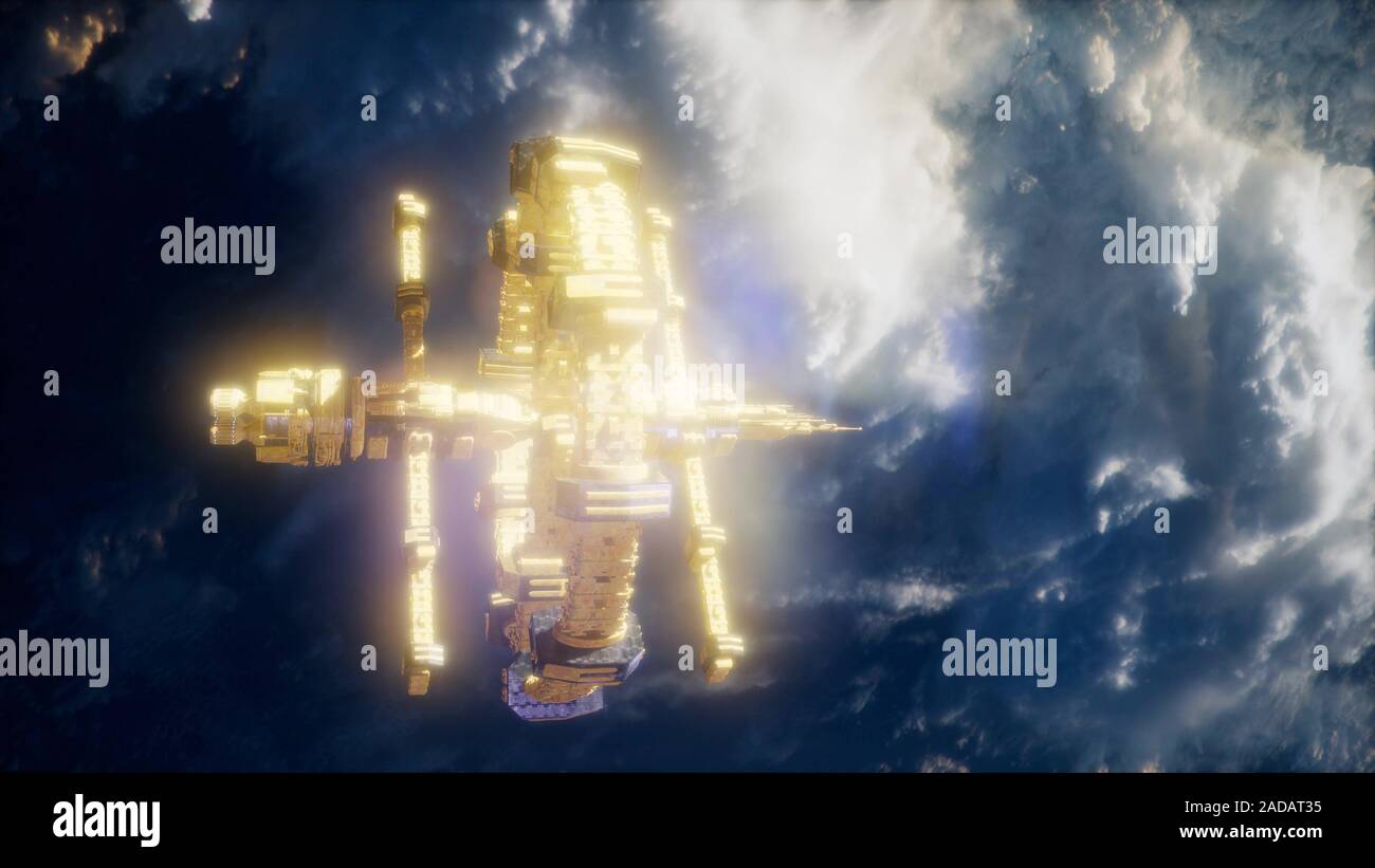 Earth and Spacecraft. space ship over the earth Stock Photo - Alamy