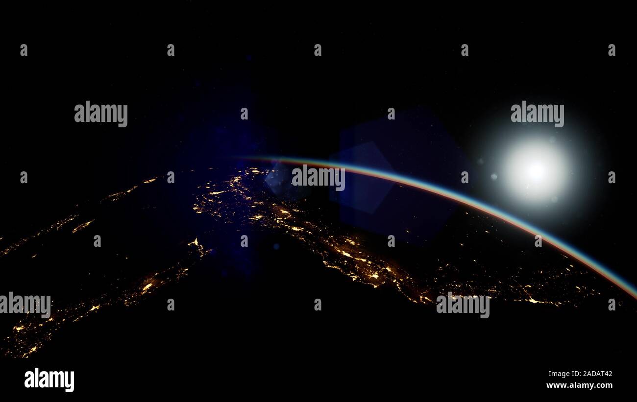 Space, Sun and planet Earth at Night Stock Photo - Alamy