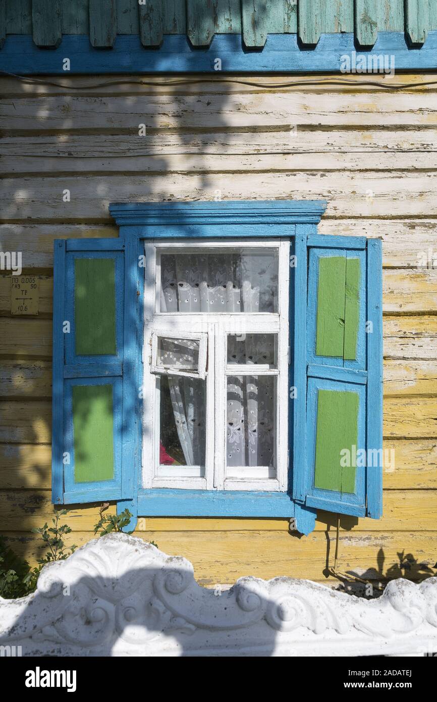 Window of a typical residential house in the east of Belarus (Belarus ...