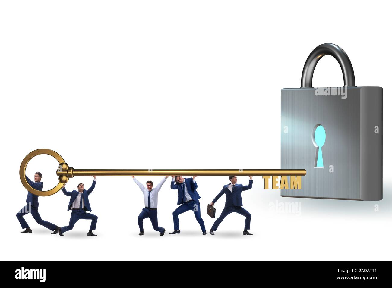 Concept of teamwork with businessmen unlocking lock Stock Photo - Alamy