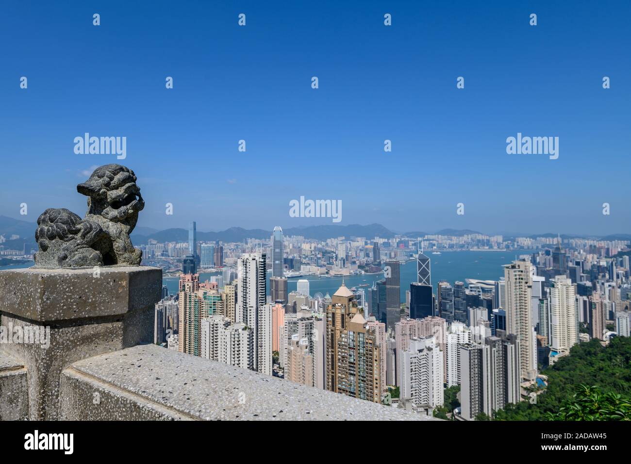Hong Kong skyline and Victoria Harbour as seen from the Peak during the ...