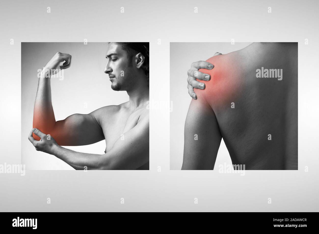 Collage of man suffering from acute pain Stock Photo - Alamy