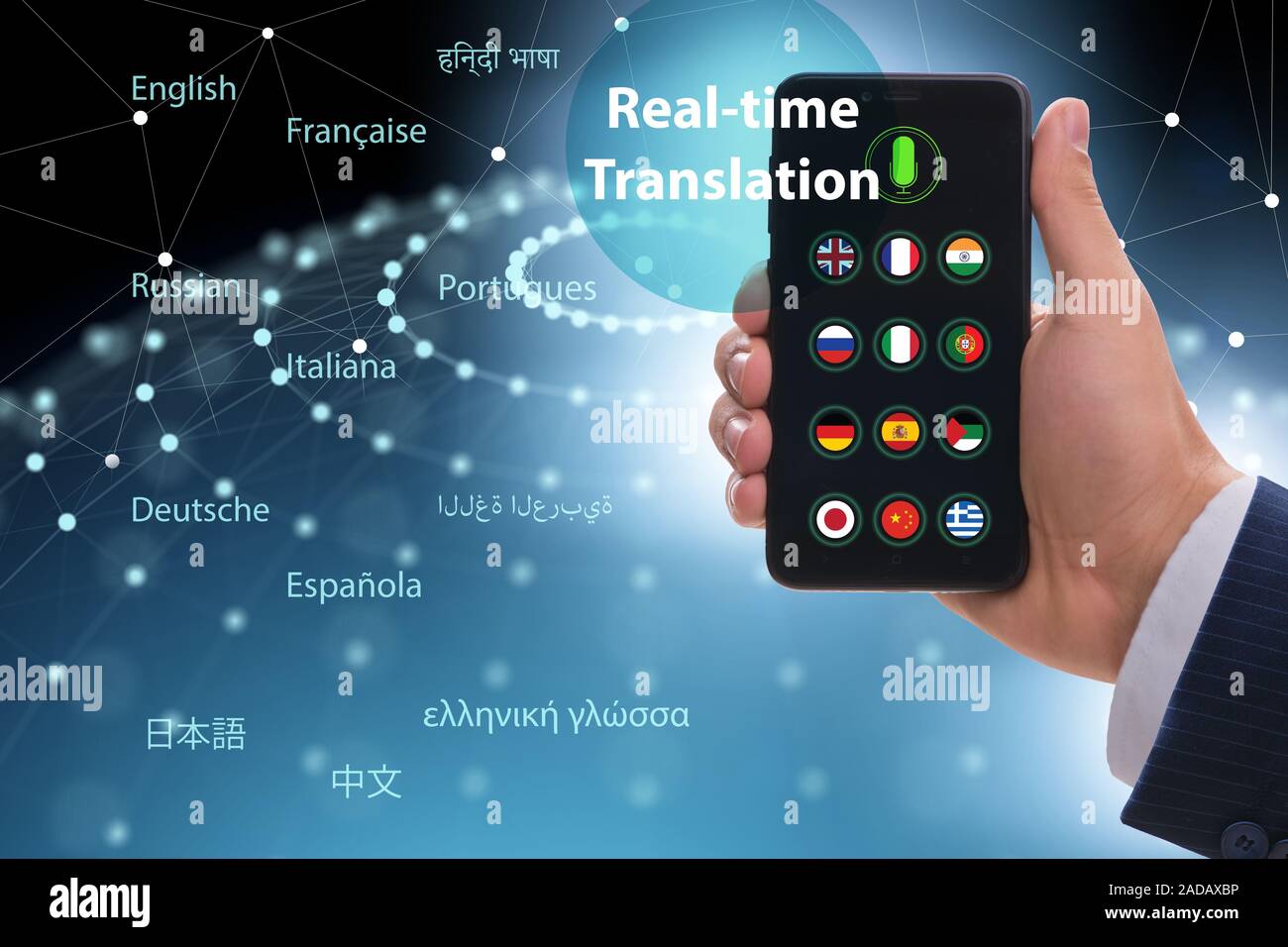 Concept of real time translation with smartphone app Stock Photo - Alamy