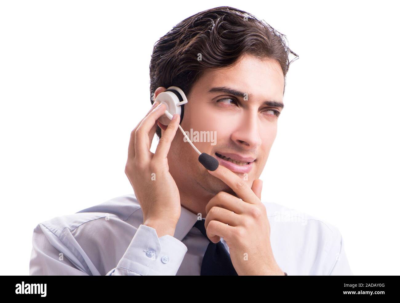 Man with headset isolated on white background Stock Photo - Alamy