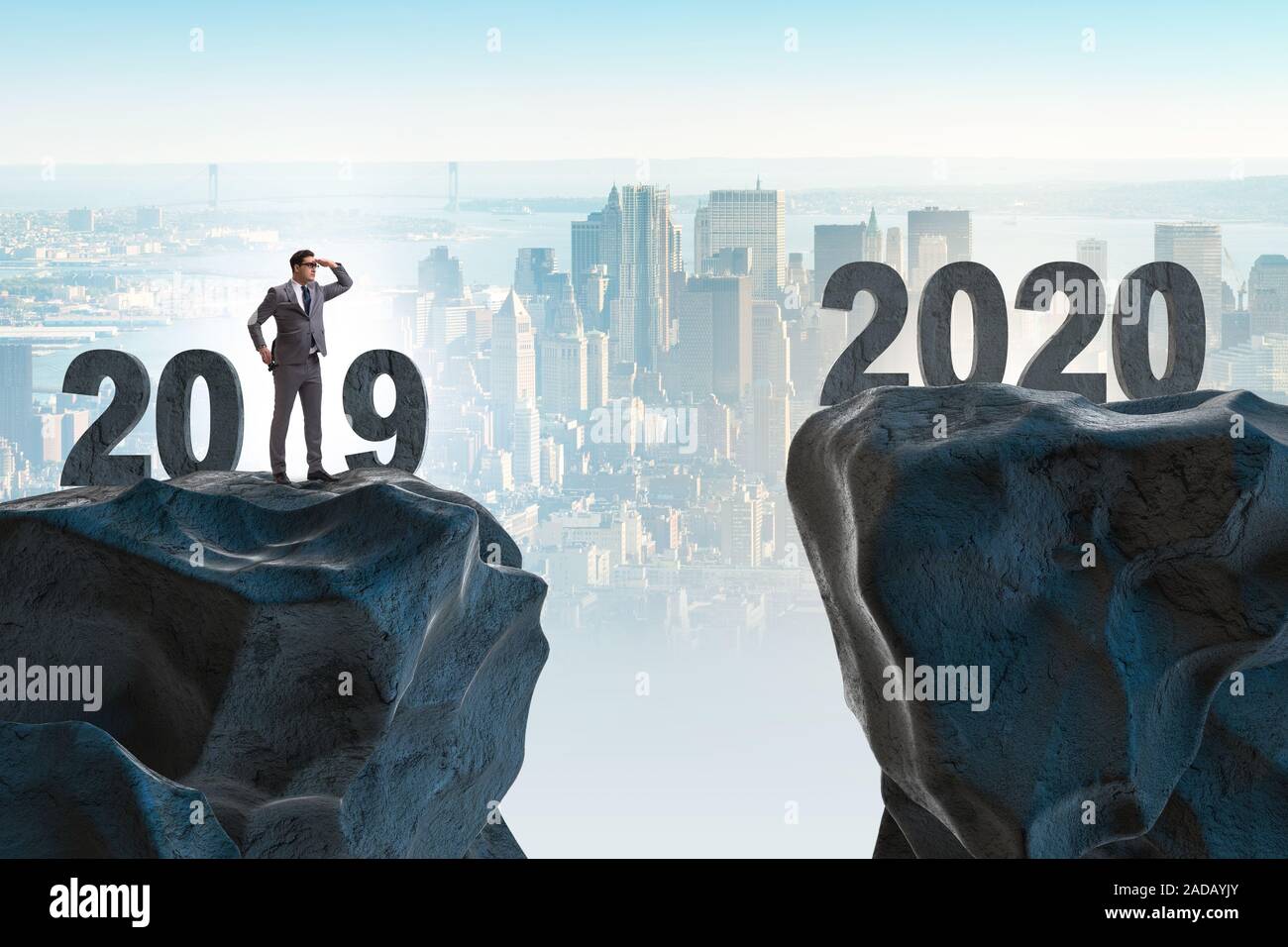 Businessman looking into future 2020 from 2019 Stock Photo - Alamy