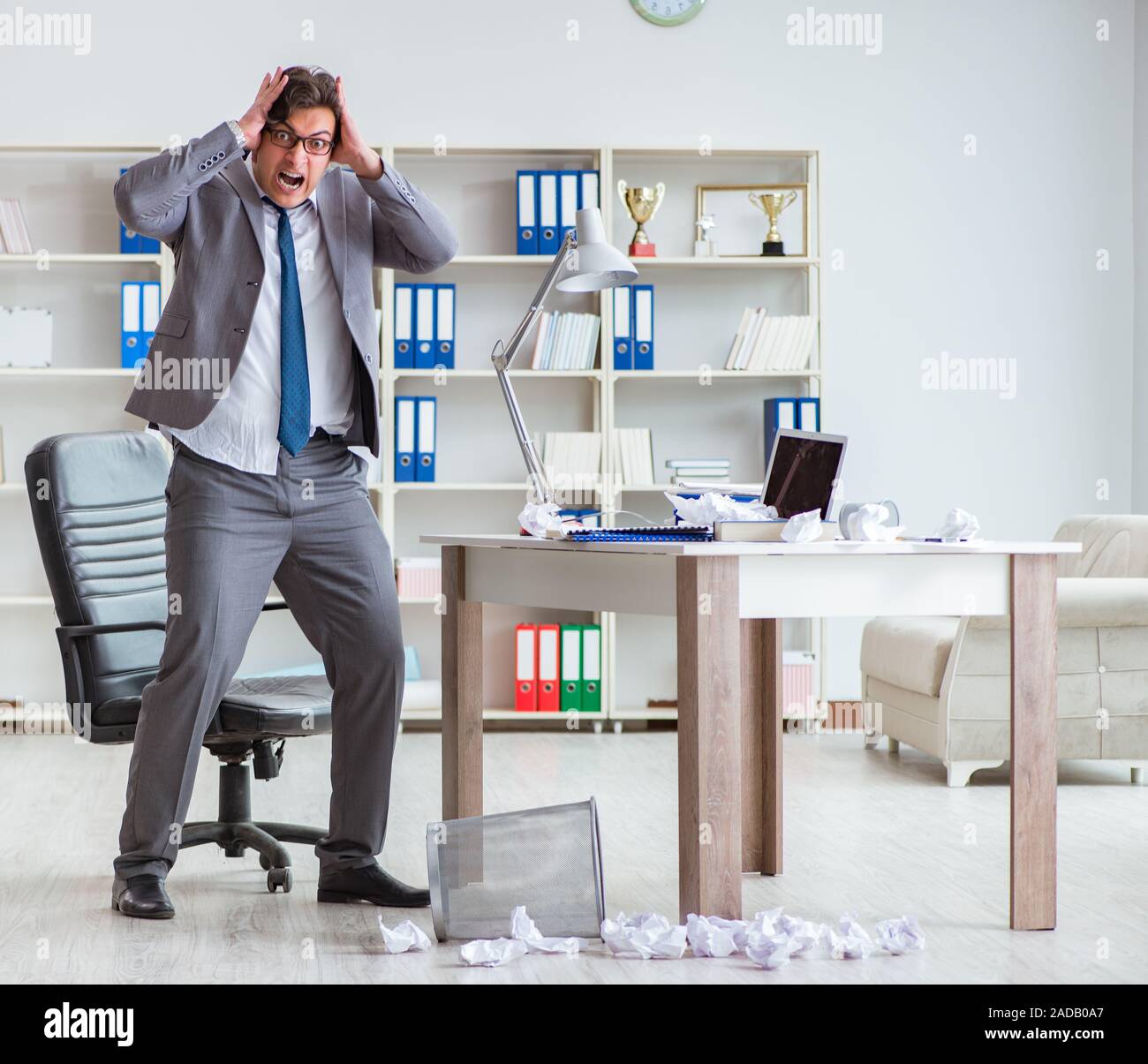 Angry Businessman shocked working in the office fired sacked Stock ...