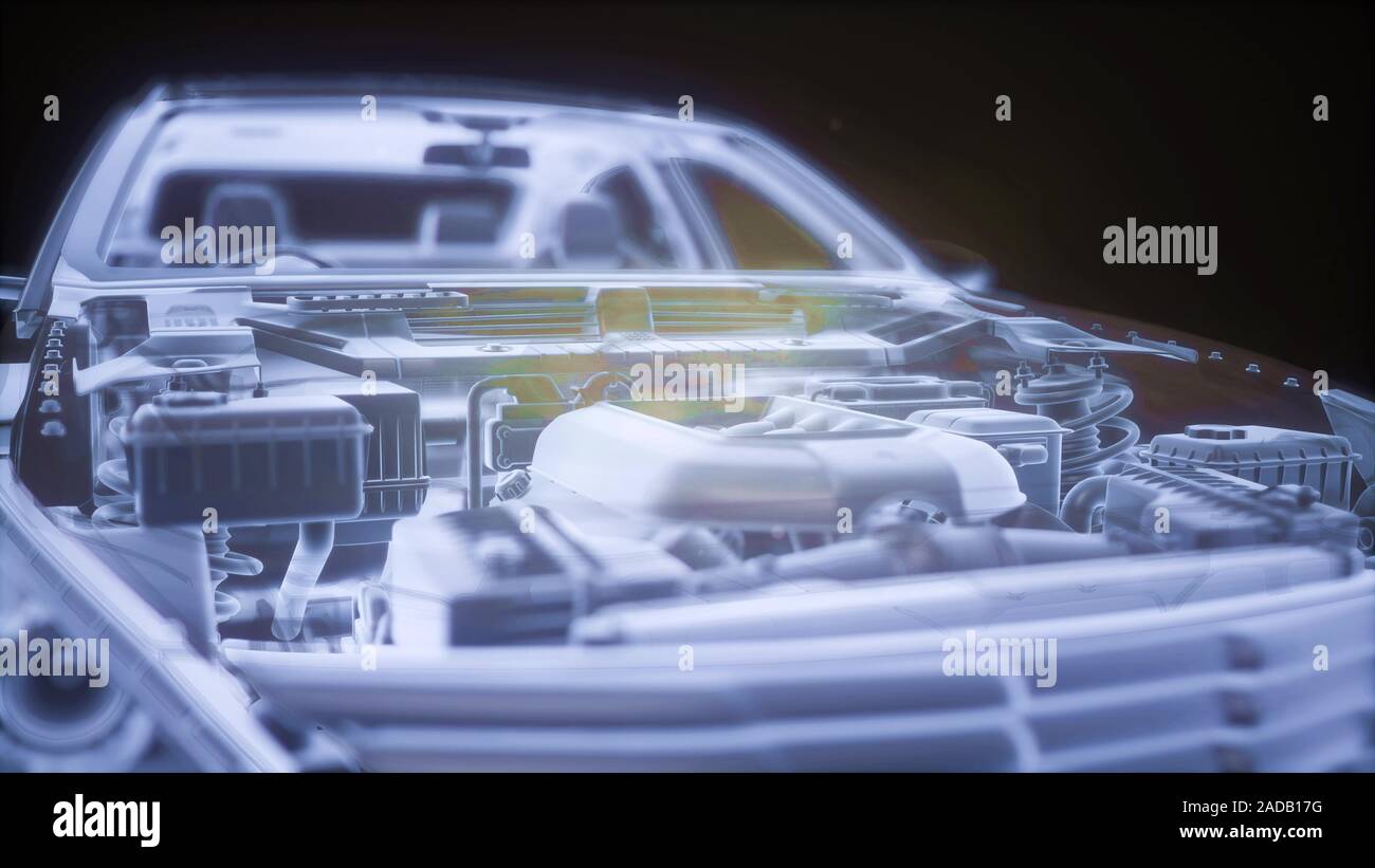 Holographic animation of 3D wireframe car model with engine Stock Photo ...