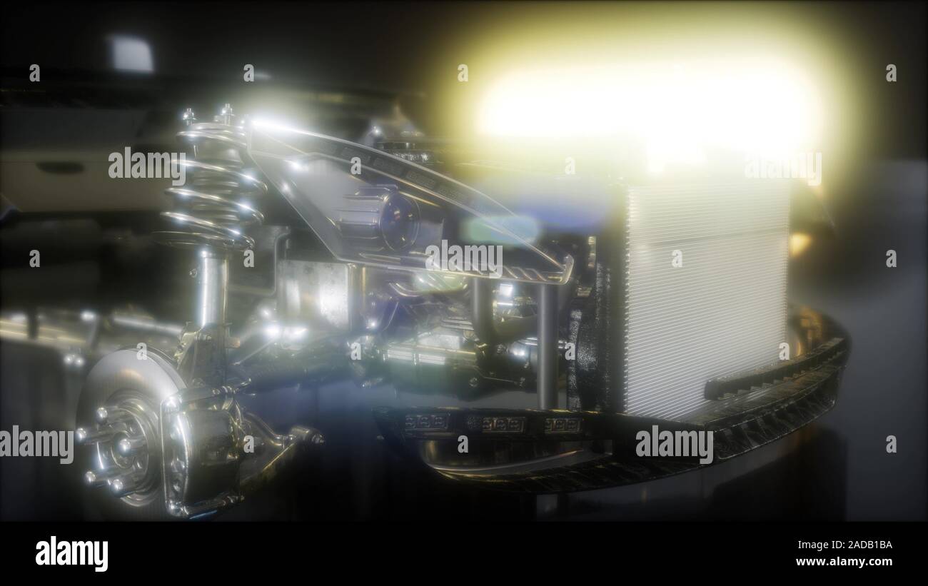 engine and other parts visible in car Stock Photo - Alamy