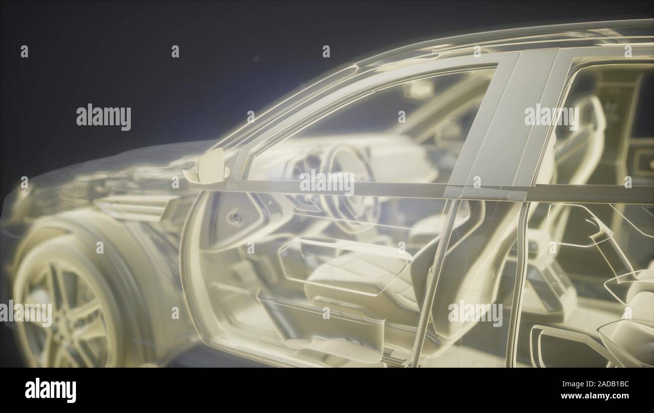 Holographic animation of 3D wireframe car model with engine Stock Photo ...