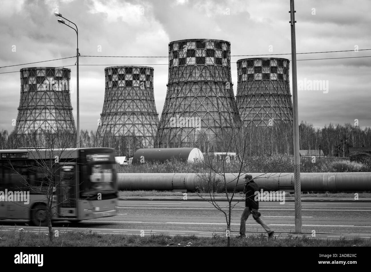 Pollution of the urban scene. Factory factory emission of harmful waste ...