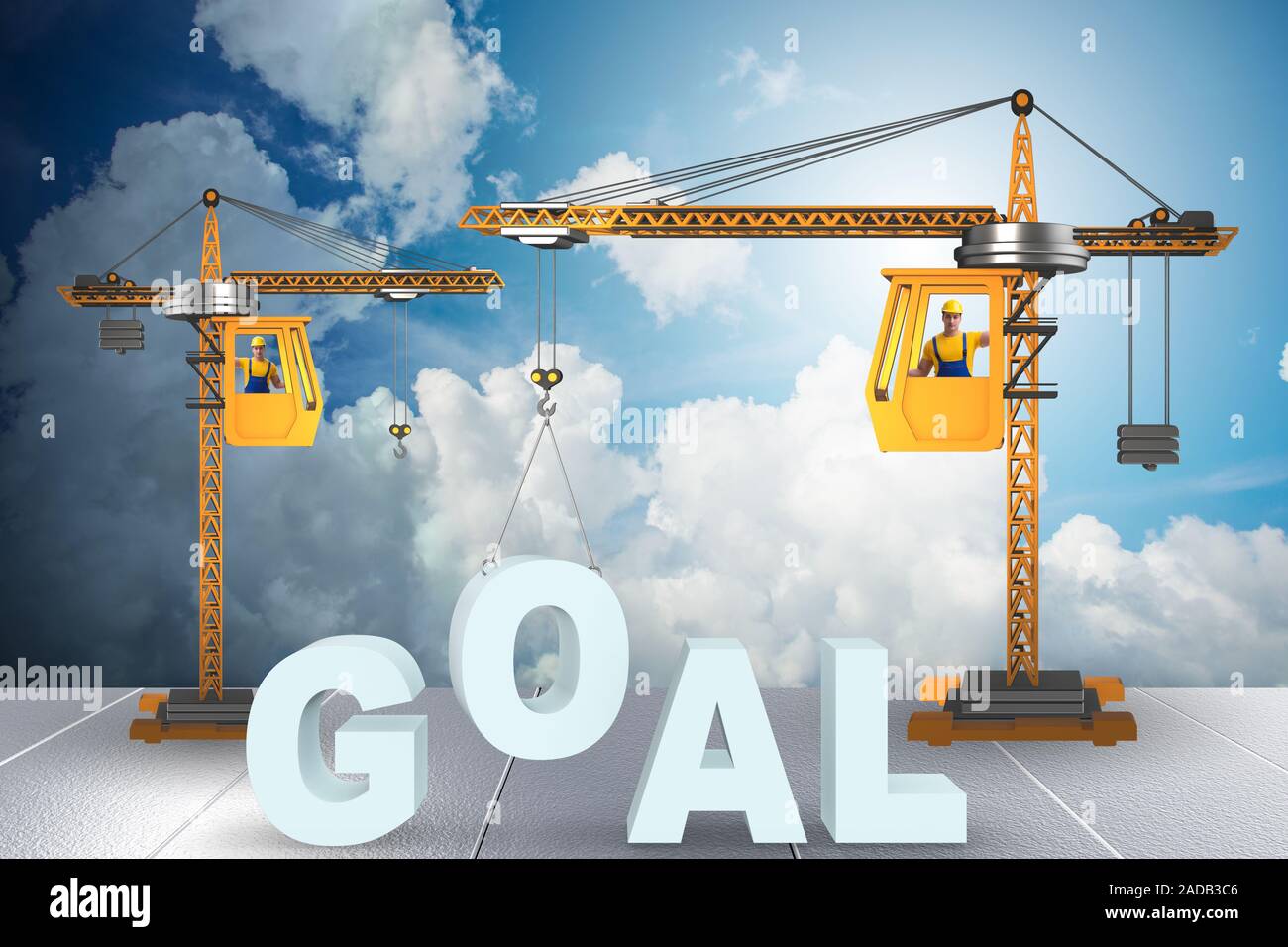 Crane lifting the word goal up Stock Photo - Alamy