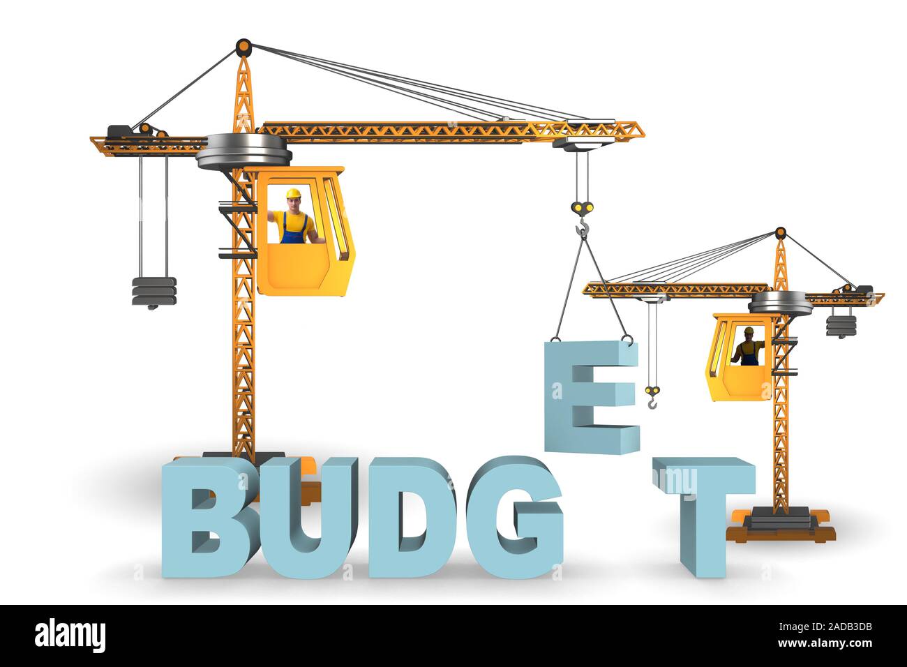 Crane lifting letter in budgeting concept Stock Photo - Alamy