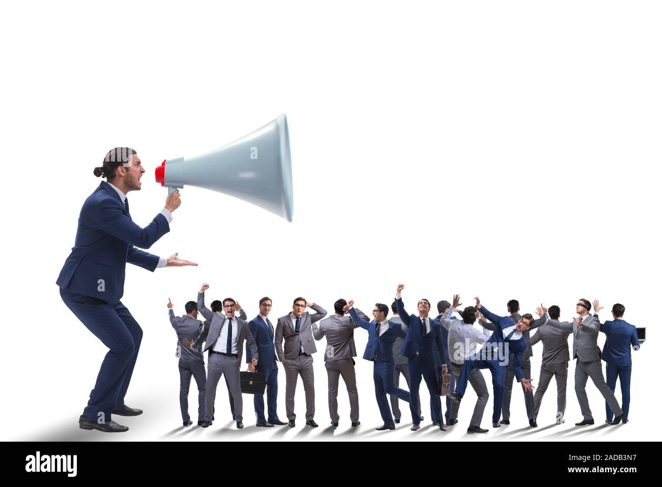 Businessman shouting through large loudspeaker Stock Photo - Alamy