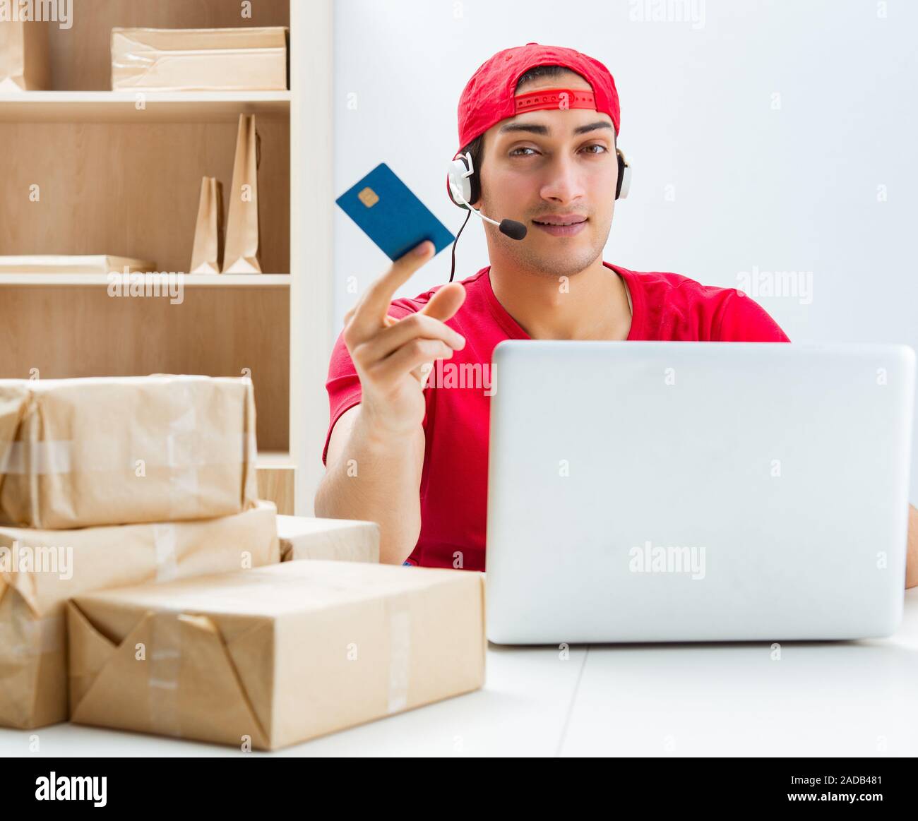 Call center worker at parcel distribution center in post office Stock ...