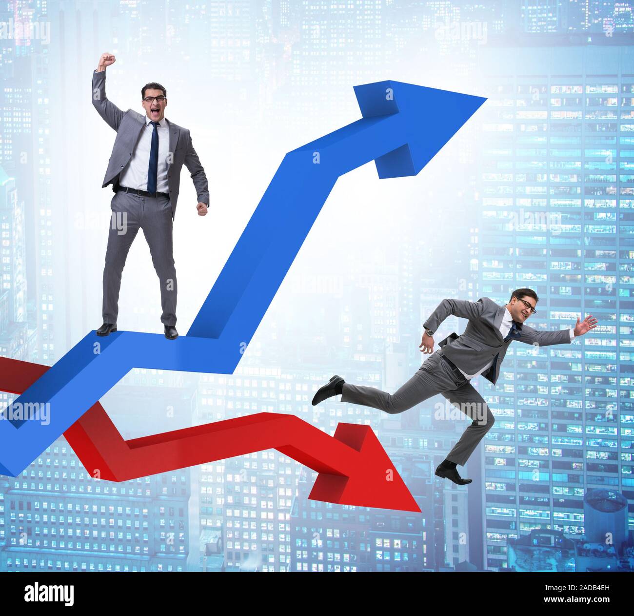Businessman with charts of growth and decline Stock Photo - Alamy