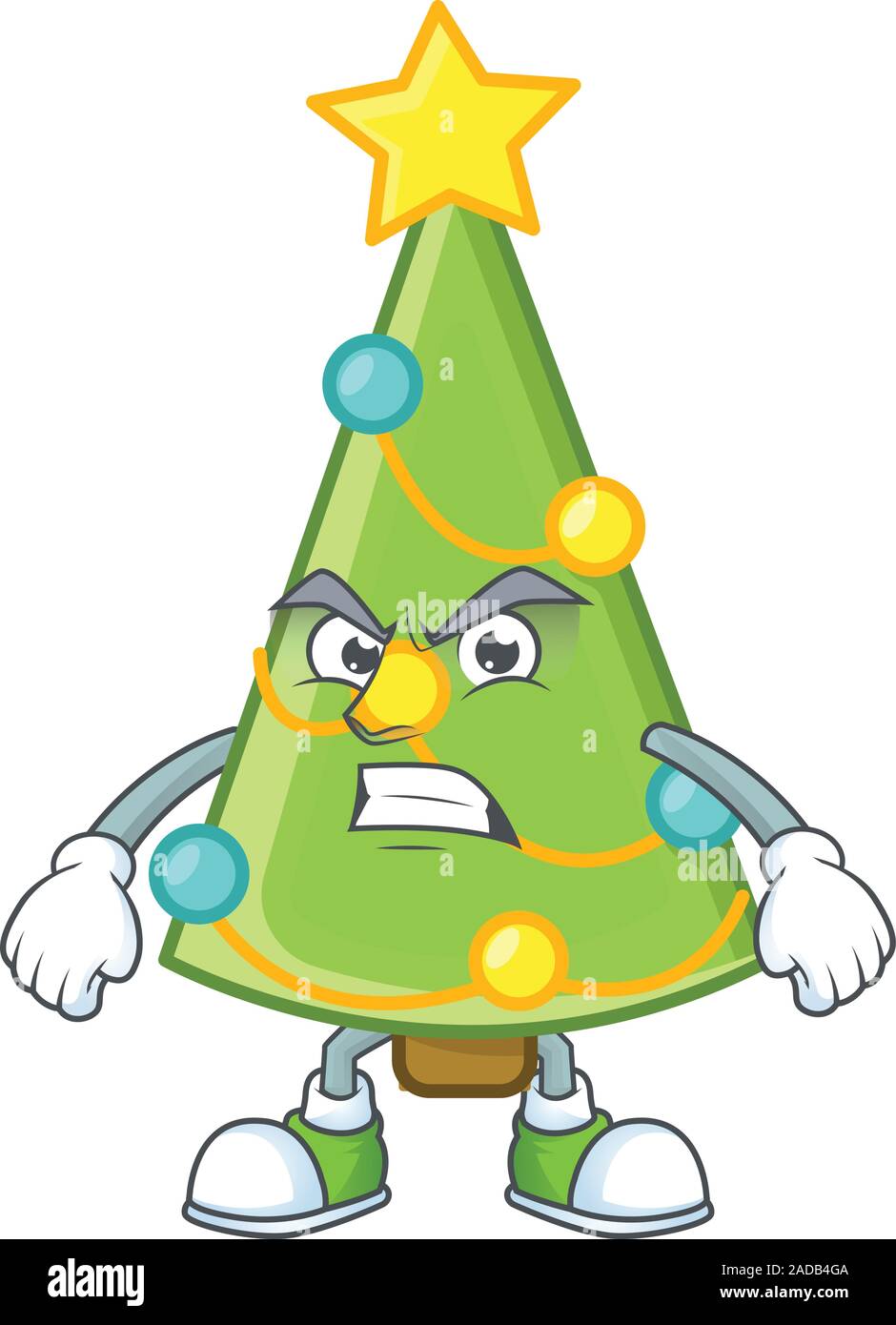 Christmas tree decoration cartoon character style with angry face Stock ...