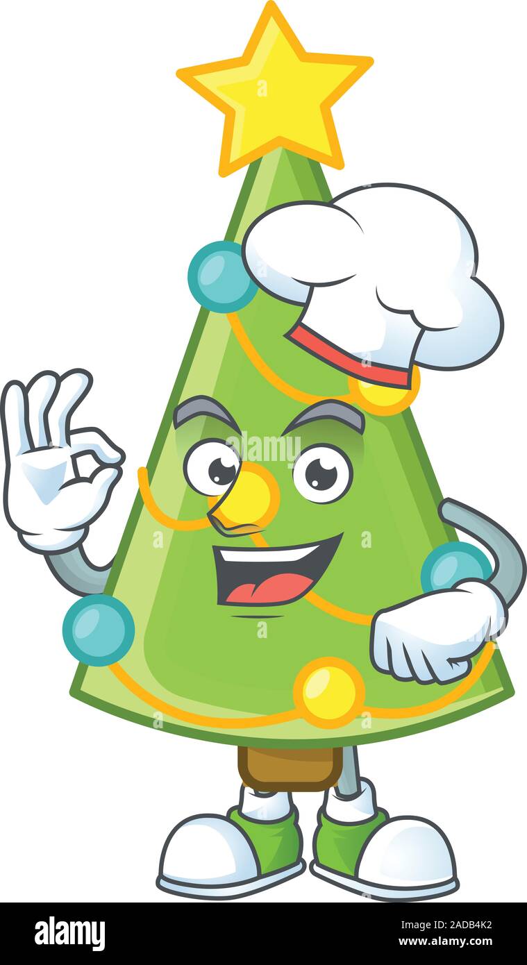 Happy Chef christmas tree decoration cartoon character with white hat ...