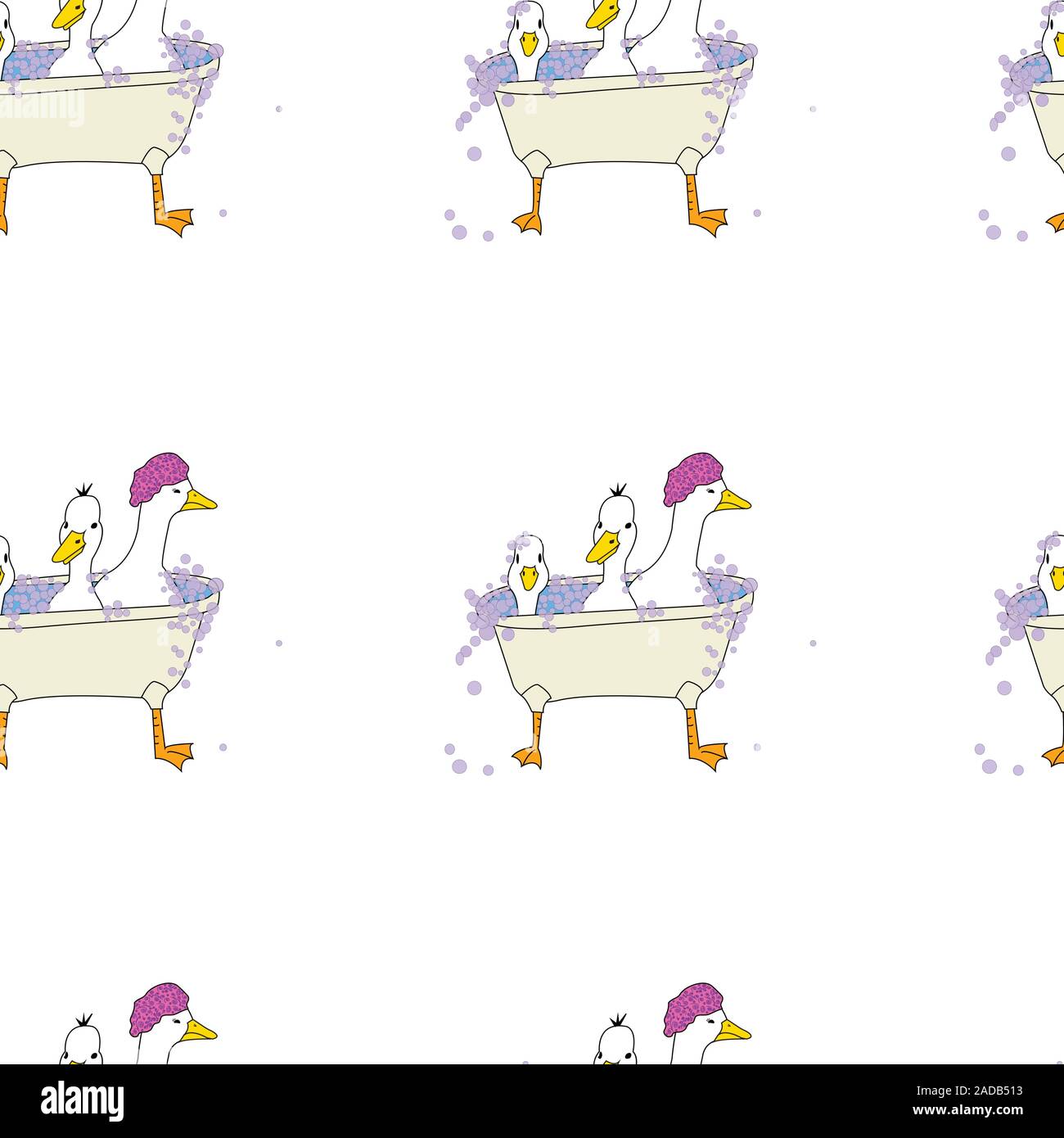 Three ducks in a tub, whimsical, seamless repeat pattern, vector ...