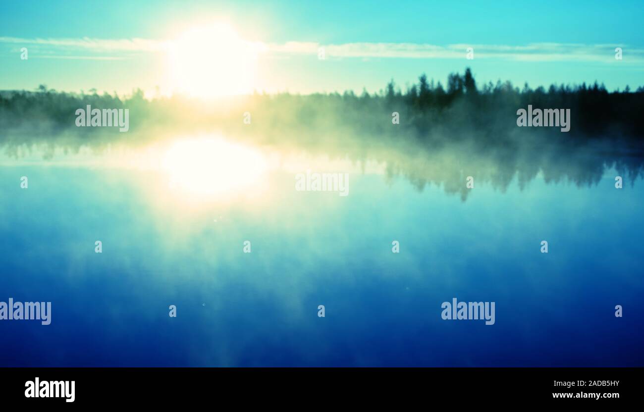 Spectacular dawn (positive mood), time of fog birth Stock Photo - Alamy