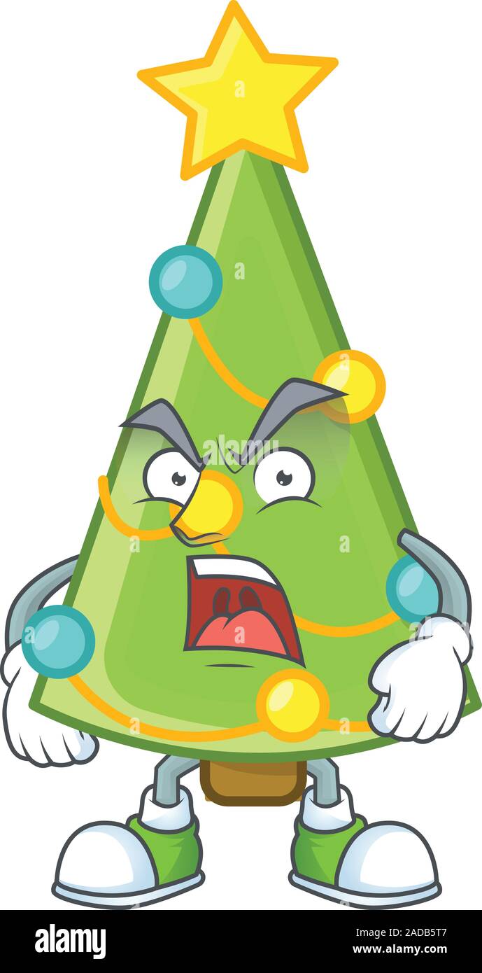 Mascot of angry christmas tree decoration cartoon character design ...