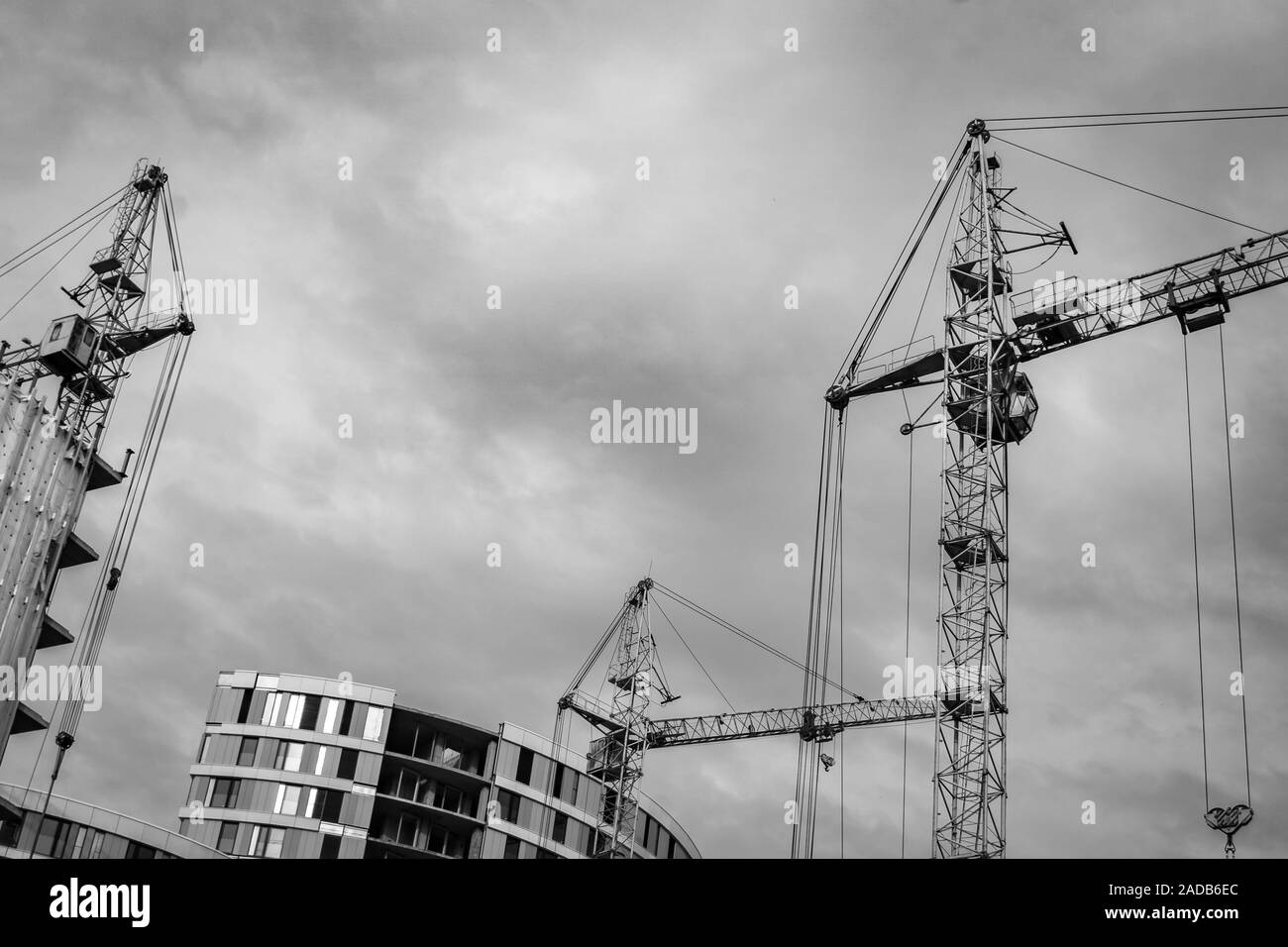 Construction crane. Wide view of development industry equipment on ...